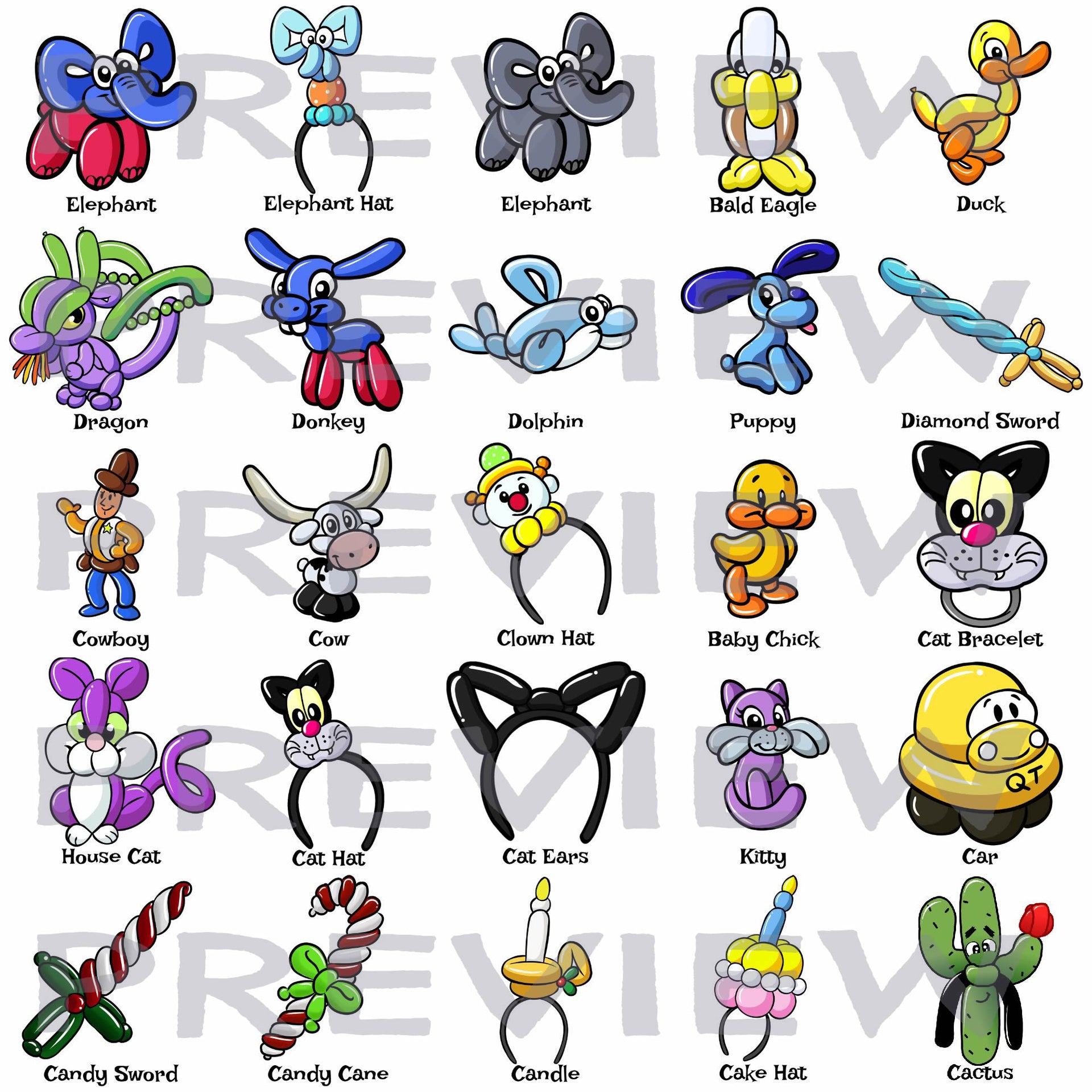 MEGA Balloon Animal Menu Clip Art Bundle! – Twister Sister Studios